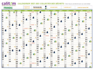 Calitom - Calendrier des collectes des déchets 2023 - Pranzac